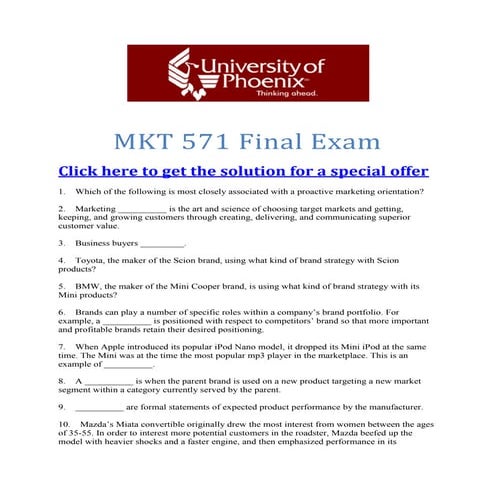 MKT 571 Final Exam Answers 2015 version | DOCX