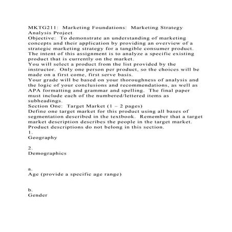 MKTG211 Marketing Foundations Marketing Strategy Analysis Projec.docx