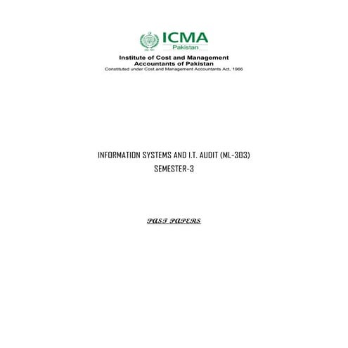Information System & IT Audit Ml 303 past paper pack (UPdated) | PDF