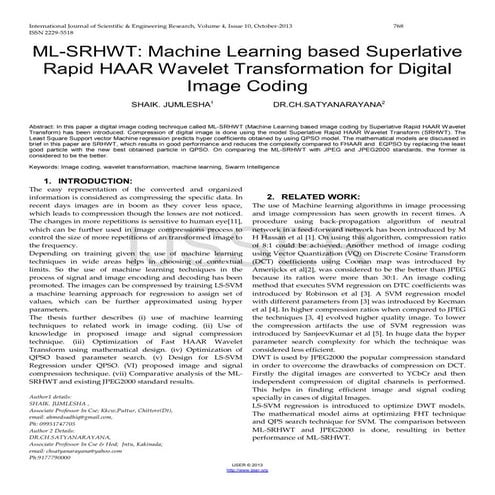 Ml Srhwt Machine Learning Based Superlative Rapid Haar Wavelet Transformation For Digital Image 