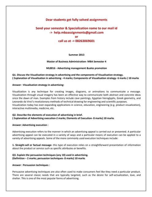 Advertising and sales promotion question paper | DOCX