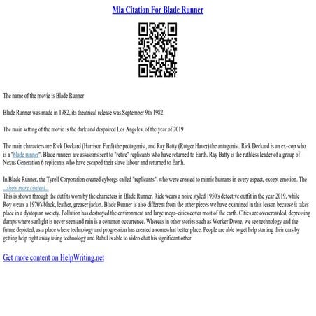 Mla Citation For Blade Runner | PPT
