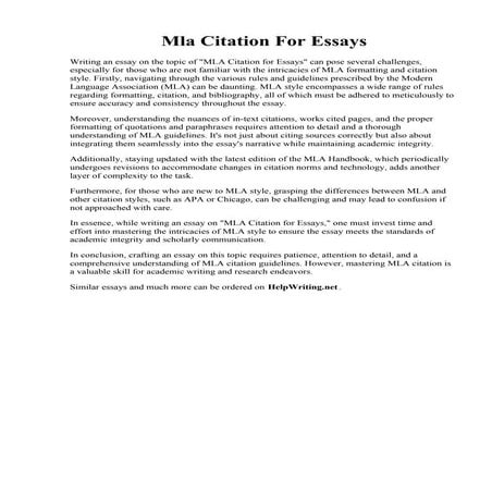 Mla Citation For Essays. mla citations in text examples | PDF