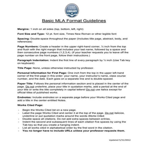 MLA Format Guidelines | PDF