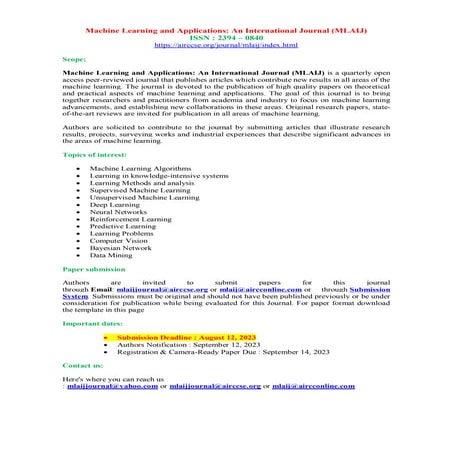 Machine Learning and Applications: An International Journal (MLAIJ) | PDF