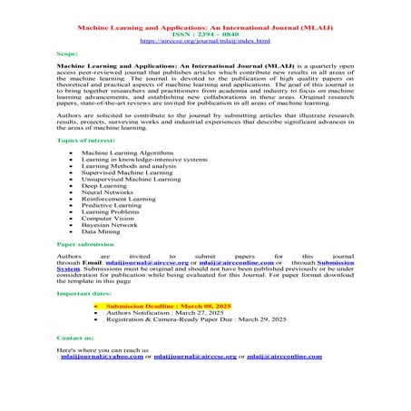 Machine Learning and Applications: An International Journal (MLAIJ) – H- Index -14 | PDF