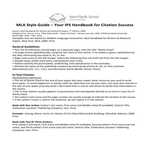 Mla style guide – your ips handbook for citation success | PDF ...