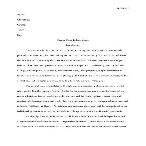 Mla style term paper central bank independence | PDF