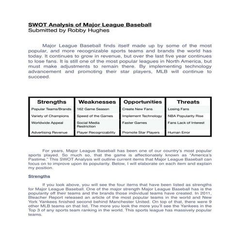 MLB SWOT Analysis | PDF