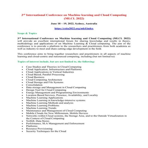 3rd International Conference on Machine learning and Cloud Computing ...