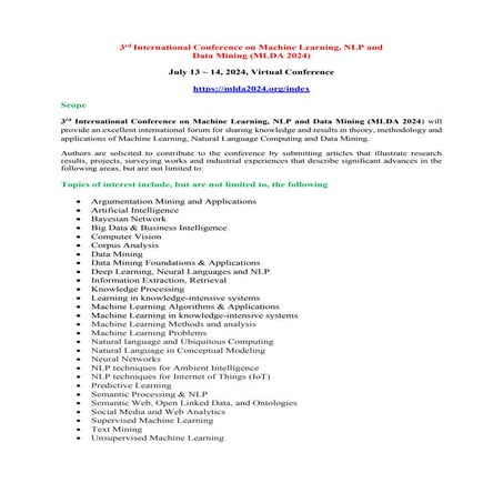 3rd International Conference on Machine Learning, NLP and Data Mining ...