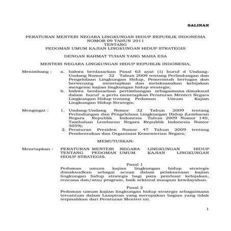 Pedoman Umum Kajian Lingkungan Hidup Strategis | PDF