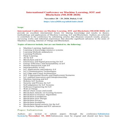 7th International Conference on Machine Learning, IOT and Blockchain (MLIOB 2026) | PDF