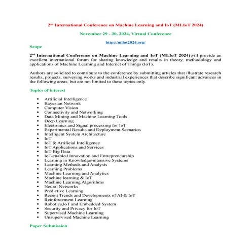 2nd International Conference on Machine Learning and IoT (MLIoT 2024) | PDF