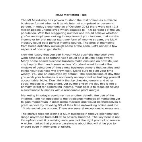 Mlm marketing tips | PDF | Marketing and Advertising | Business