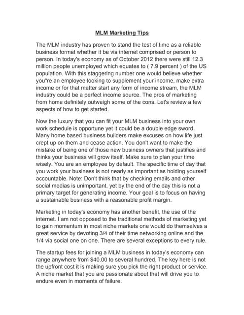 Mlm Tips | Goal Setting Strategies | PDF