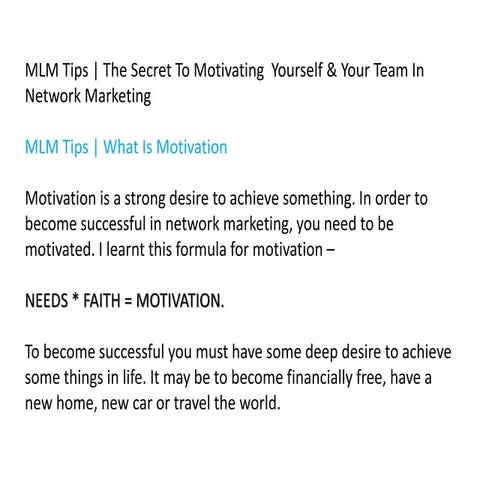 MlM Tips | Motivation Your Network Marketing Fuel | PDF