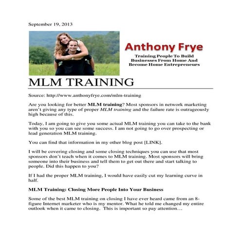 MLM Training: The Secret Success Blueprint | PDF