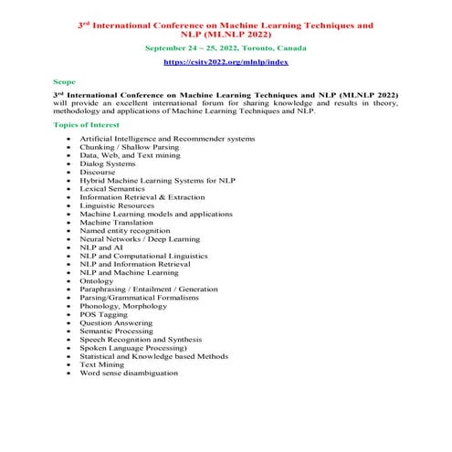 6th International Conference on Machine Learning Techniques and NLP ...
