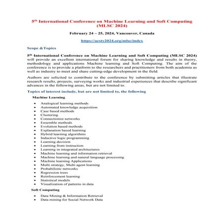 5th International Conference on Machine Learning and Soft Computing (MLSC 2024) | PDF