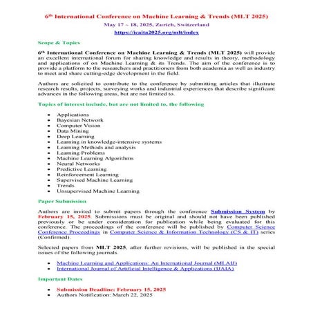 6th International Conference on Machine Learning & Trends (MLT 2025) | PDF