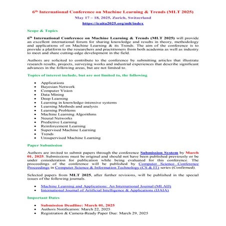 Call for Papers - 6th International Conference on Machine Learning ...