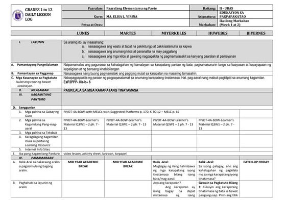 Sample Semi-Detailed LP EsP 7 | PDF