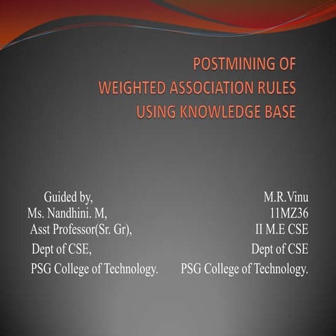PostMining of weighted assosiation rules using knowledge base | PPTX