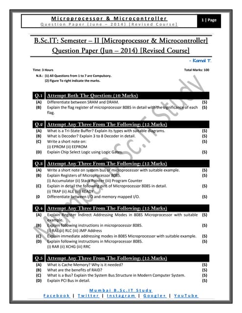 Question Paper Microprocessor And Microcontrollers Revised Course 0811
