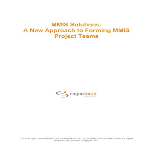 MMIS Solutions: A New Approach to Forming MMIS Project Teams | PDF