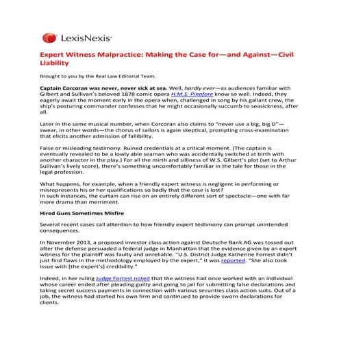 Article: Expert Witness Malpractice: Making the Case for—and Against ...