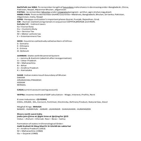 UPSC Mnemonic for quick revision | DOCX