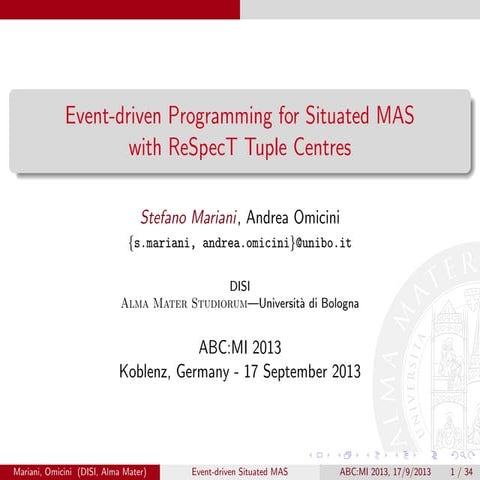 Event Driven Programming For Situated Mas With Respect Tuple Centres Ppt