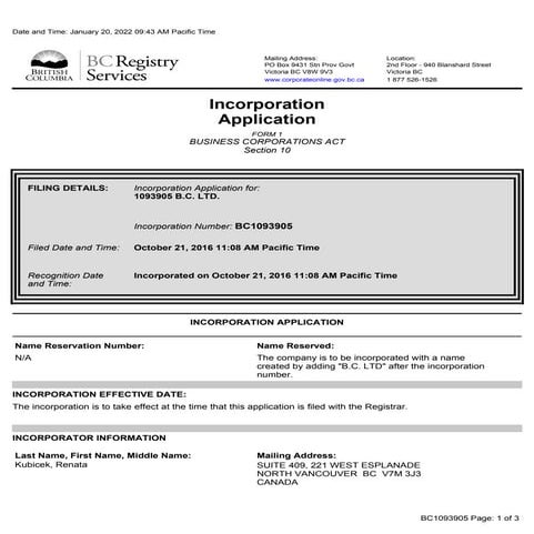 Moab BC Incorporation Application | PDF