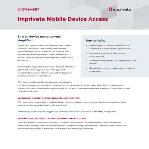 Imprivata Mobile Device Access | PDF