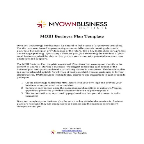Mobi business plan template | DOCX