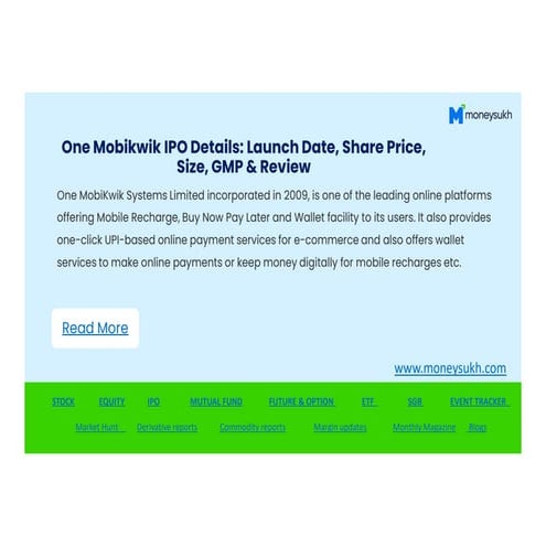 One Mobikwik IPO Details: Launch Date, Share Price, Size, GMP | PDF