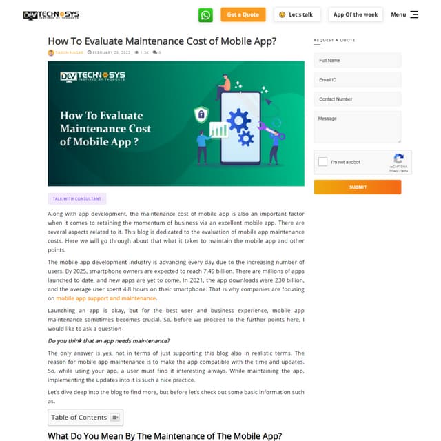 Mobile App Maintenance Cost in 2024 - Dev Technosys | PDF