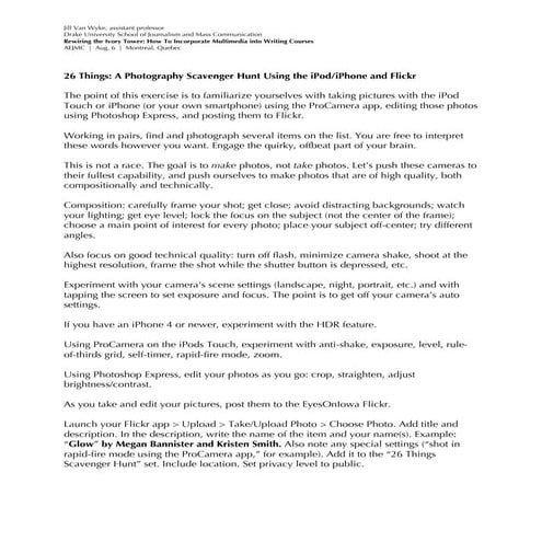 Using smartphones to teach digital media in writing courses: Handouts | PDF