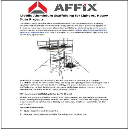 Mobile Aluminium Scaffolding for Light vs. Heavy Duty Projects | PDF