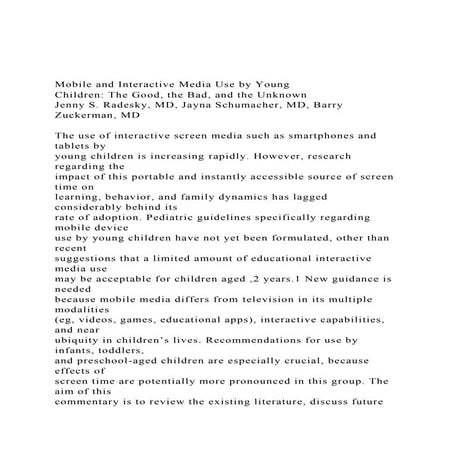 Mobile and Interactive Media Use by YoungChildren The Good,.docx