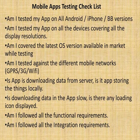 Mobile Apps Testing Check List Pptx Operating Systems Computer