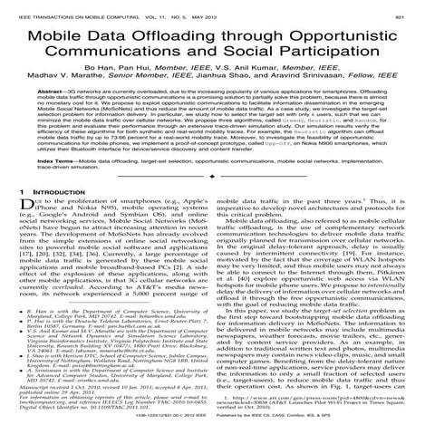 Mobile Data Offloading Pdf Internet Computing