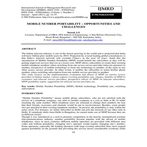 Mobile number portability – opportunities and | PDF