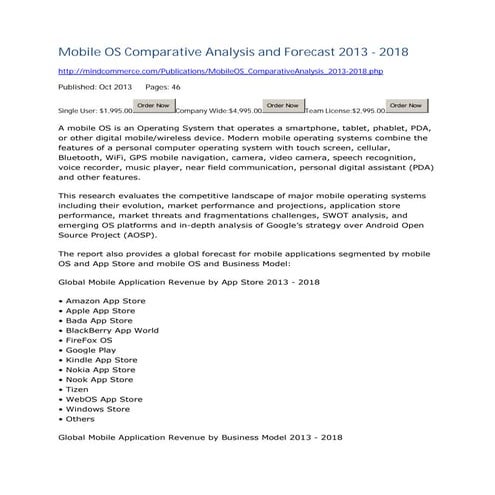 Mobile OS comparative analysis and forecast 2013 2018 | PDF