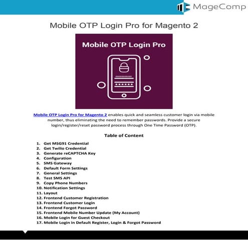 Mobile OTP Login Pro for Magento 2.pdf | Computing | Technology & Computing