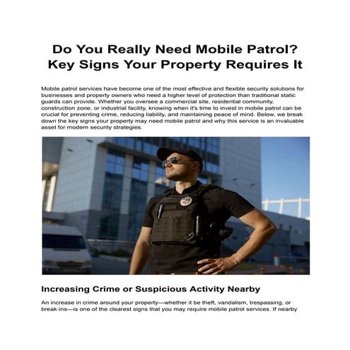 Do You Really Need Mobile Patrol? Key Signs Your Property Requires It | PDF