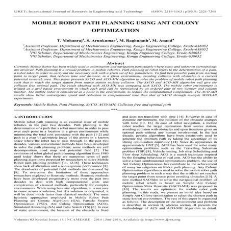Mobile Robot Path Planning Using Ant Colony Optimization Pdf