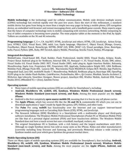 Development of Mobile Application -PPT | PPTX | Operating Systems | Computer Software and ...