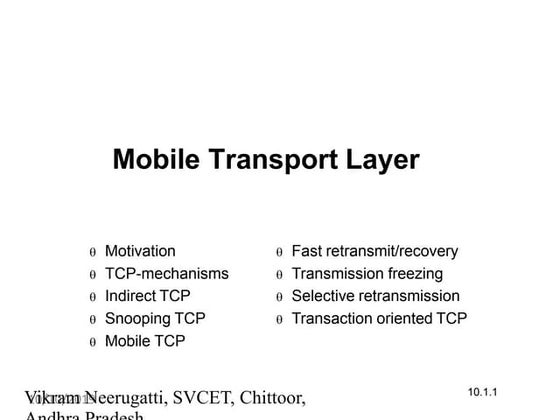 Wireless Networks Transport Protocols Lecture Ppt